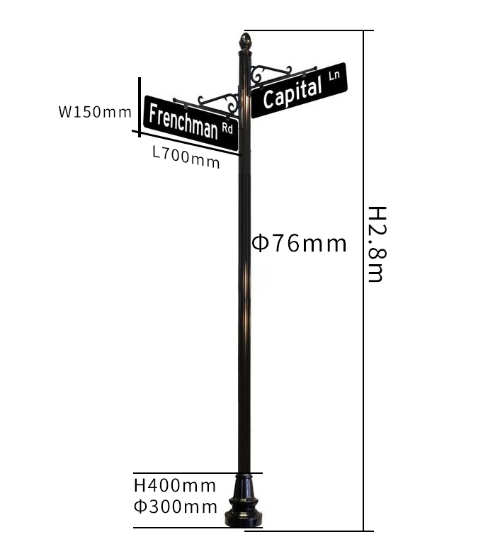 Cast aluminum decorative street sign pole
