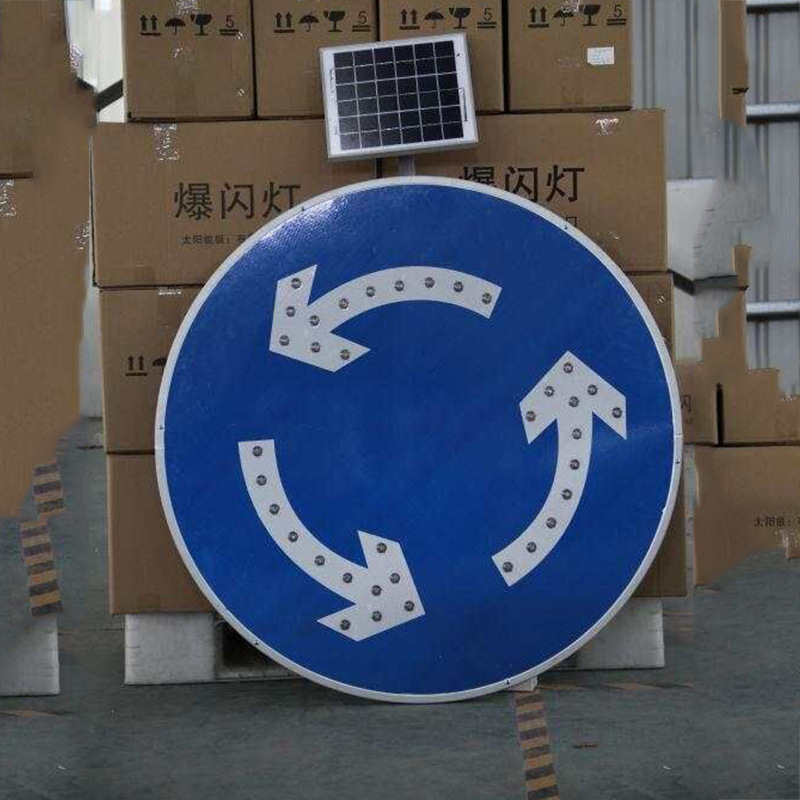 Flashing LED traffic signs at roundabouts