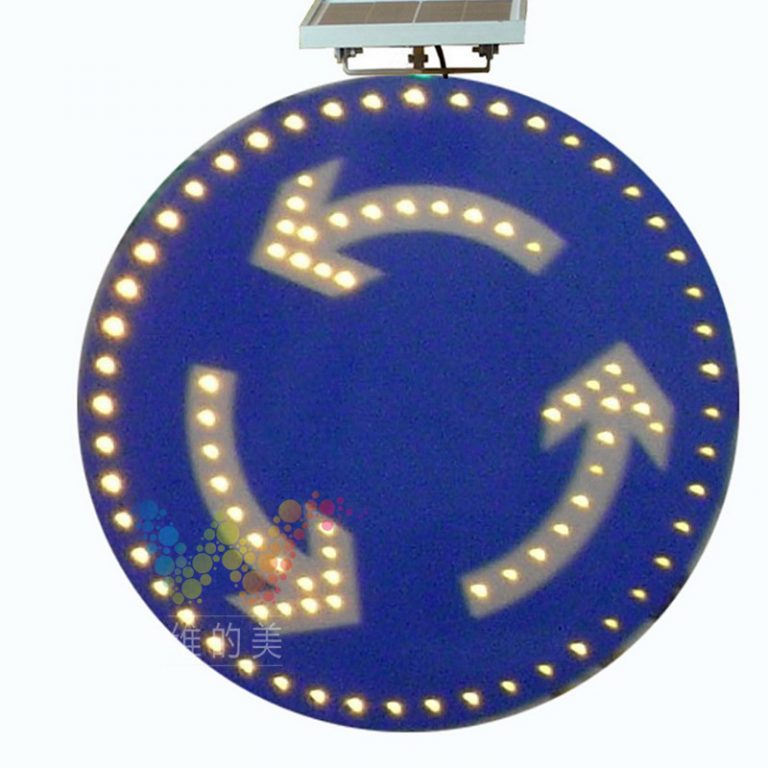 Flashing LED traffic signs at roundabouts