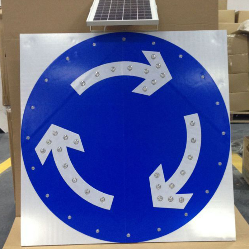 Flashing LED traffic signs at roundabouts