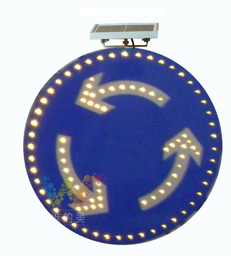 Flashing LED traffic signs at roundabouts