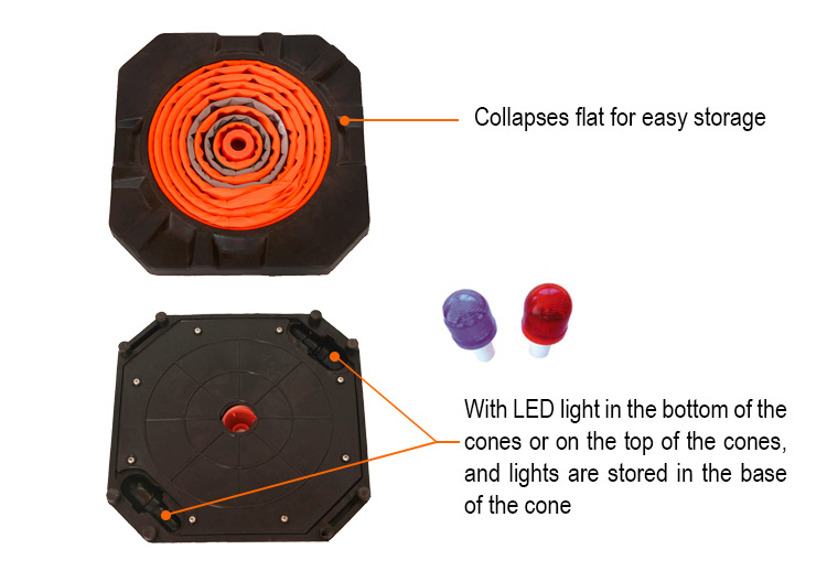 Foldable traffic cone with LED warning light
