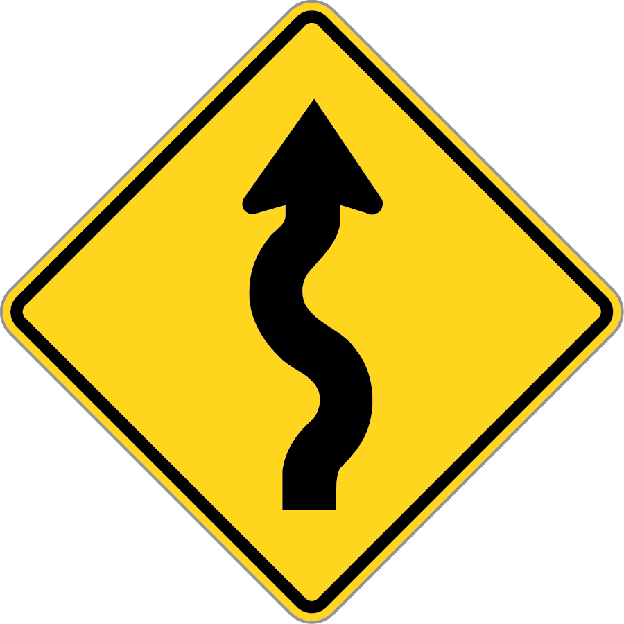 Left and right winding road sign
