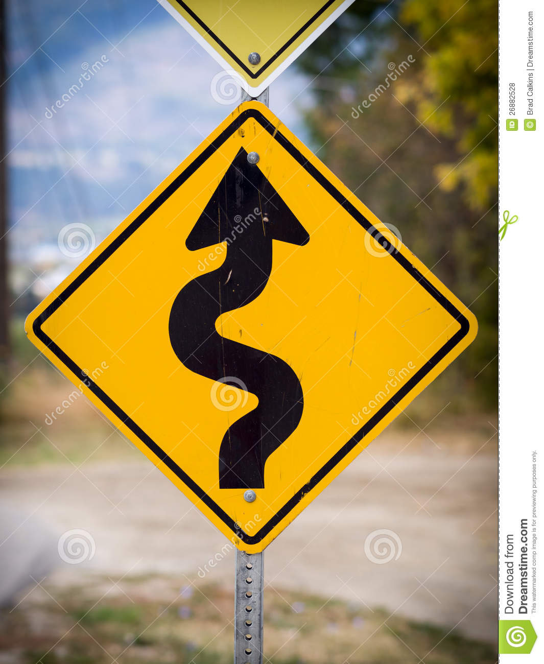 Urban road winding road sign