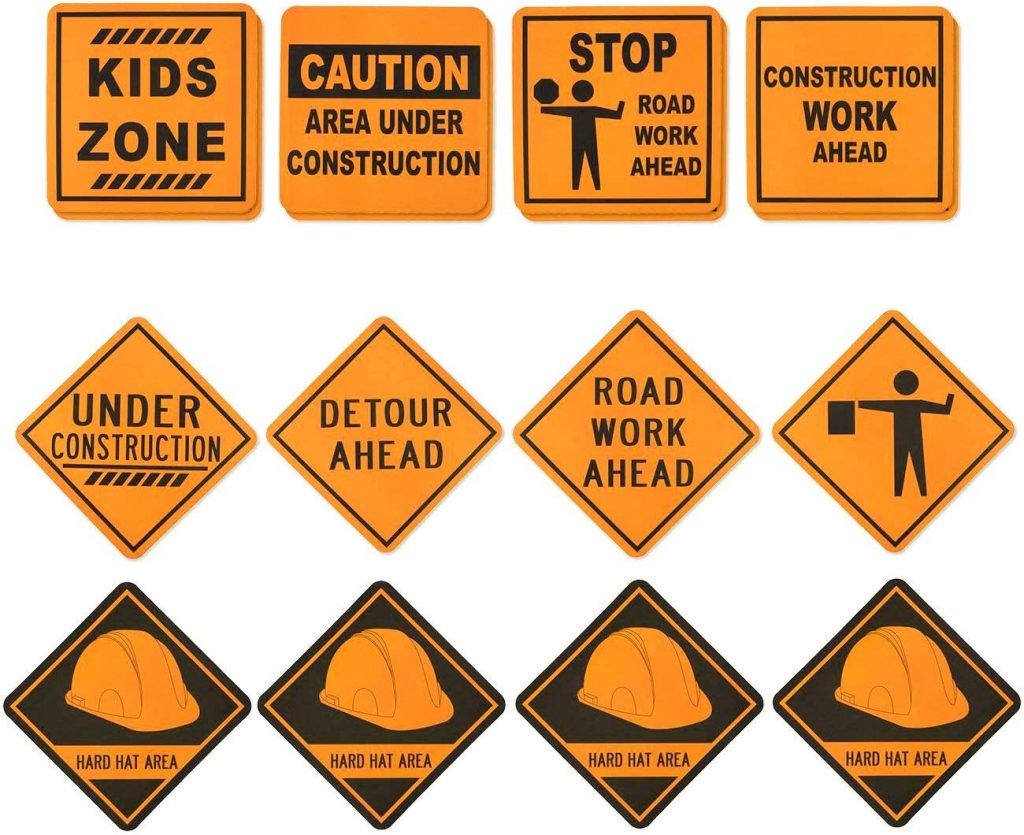 Various types of construction safety signs