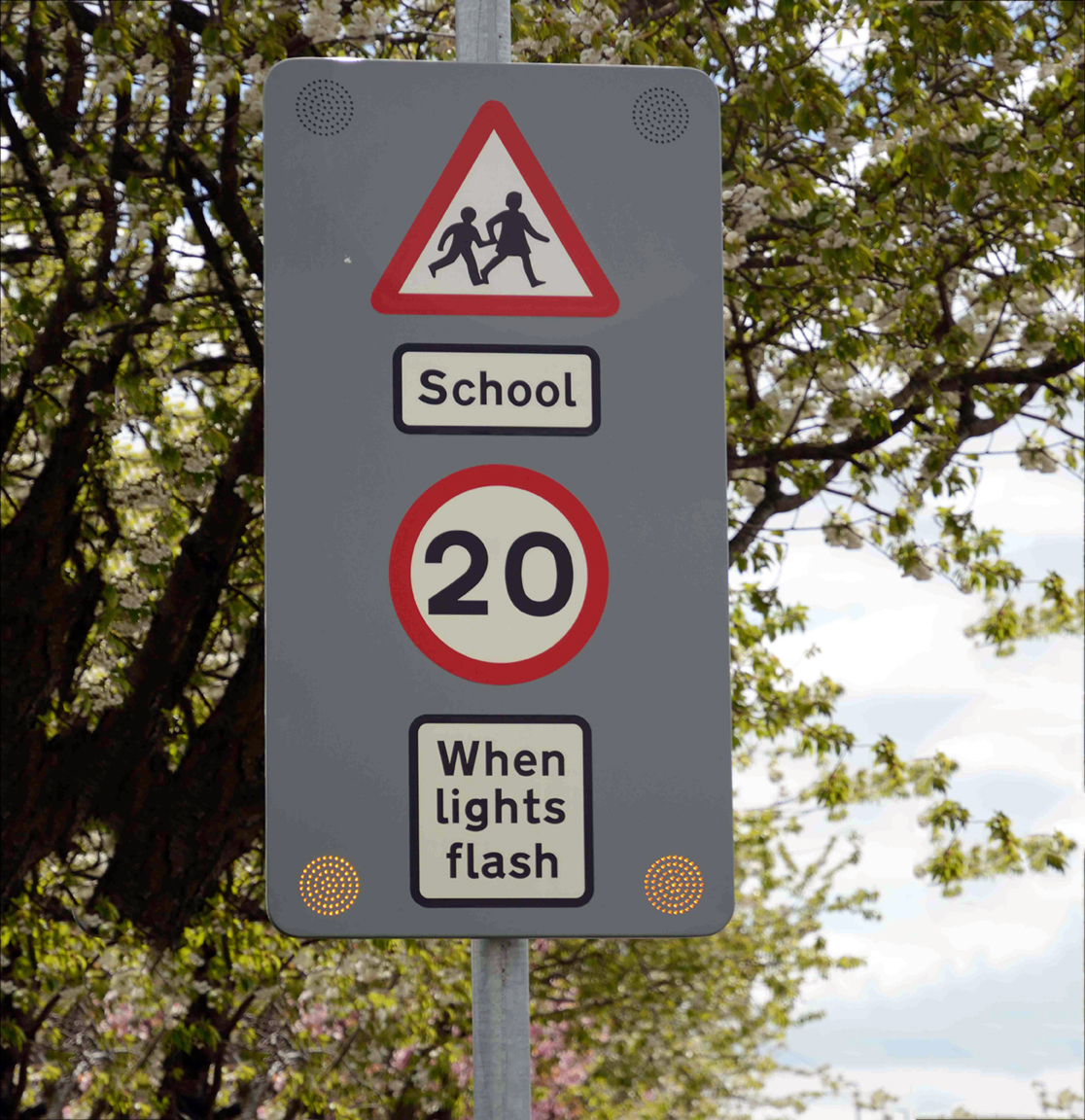 Yellow community road school road sign