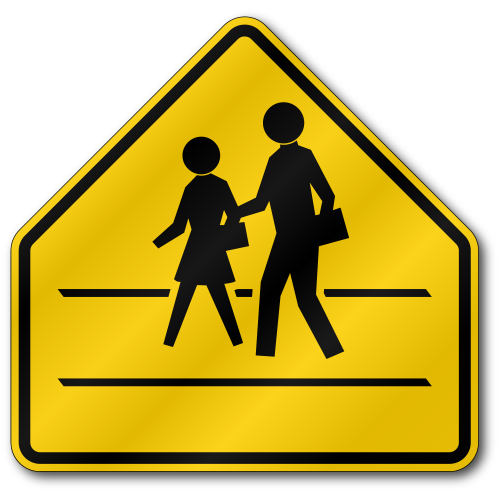 Yellow school road safety signs