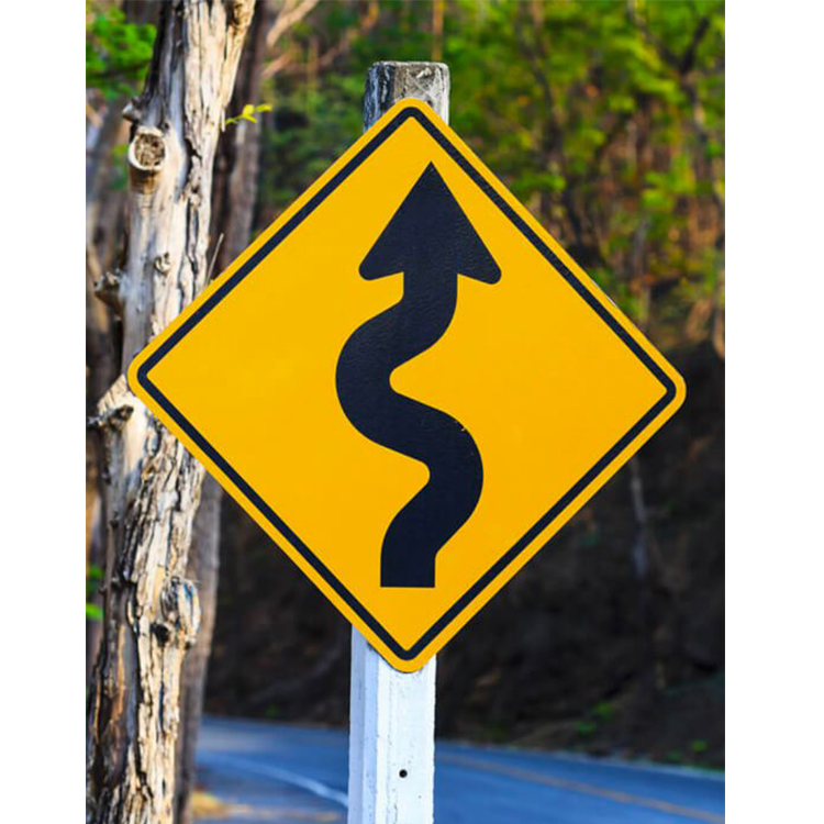Yellow triangle metal road safety sign