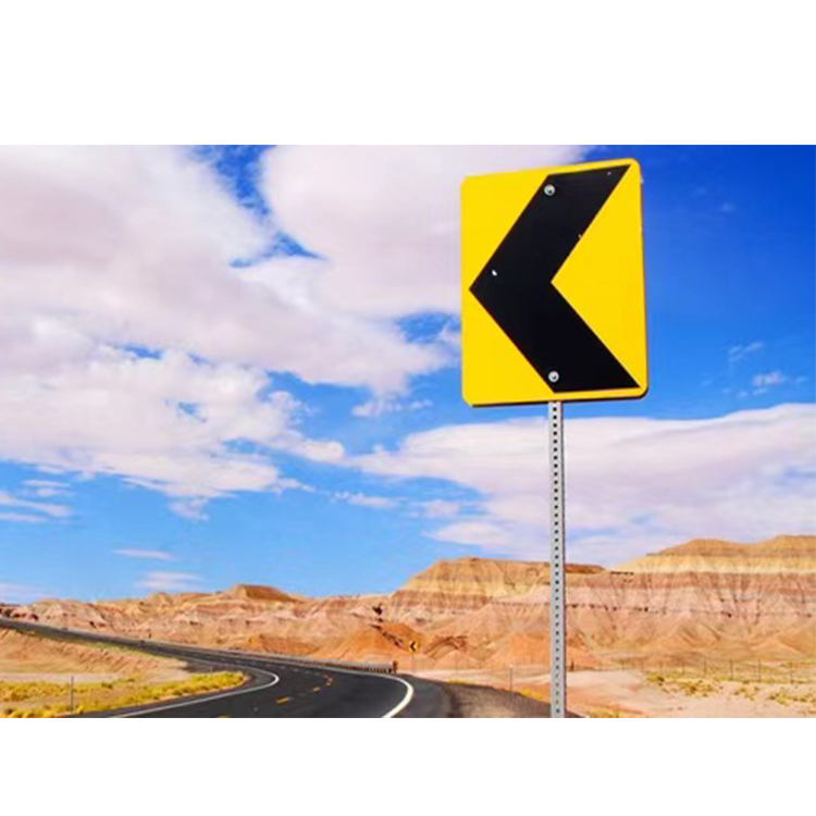 Yellow triangle metal road safety sign