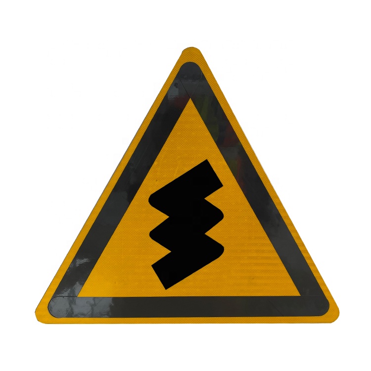 Yellow triangle metal road safety sign